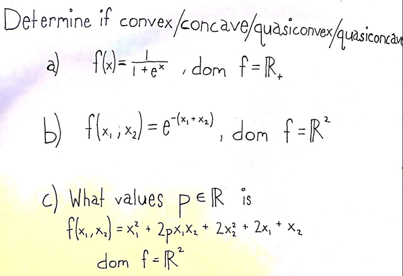 Solved Determine if convex /concave/quasiconvex/quasiconcave | Chegg.com