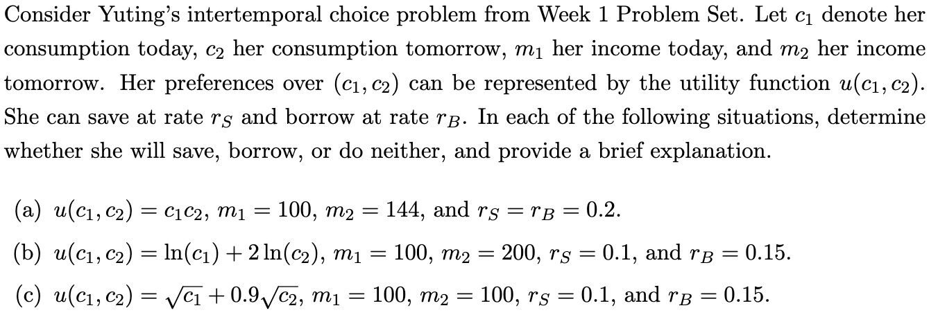 Solved Consider Yuting's intertemporal choice problem from | Chegg.com