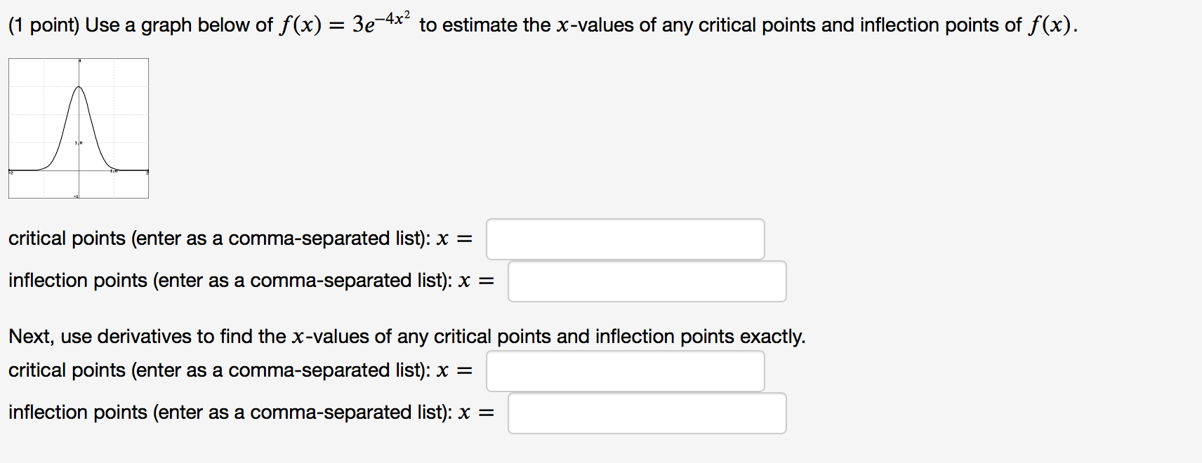 Solved (1 point) Use a graph below of f(x) = 3e-4x2 to | Chegg.com