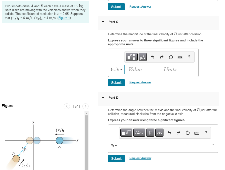 Solved Two smooth disks A and B each have a mass of 0.5 kg. | Chegg.com