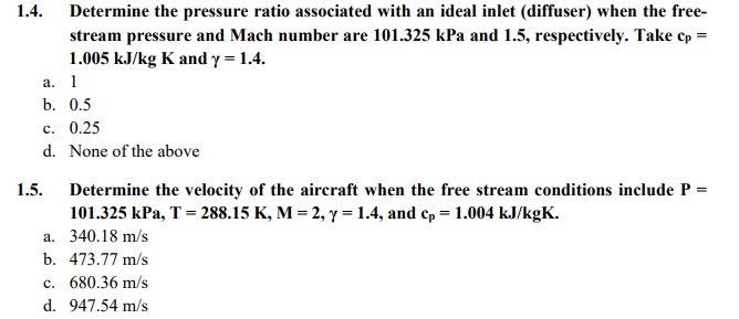 Solved 1.4. Determine the pressure ratio associated with an | Chegg.com