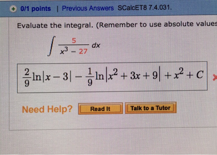Solved o o/1 points I Previous Answers scalcET8 7.4.031, | Chegg.com Solved o o/1 points I Previous Answers scalcET8 7.4.031, | Chegg.com