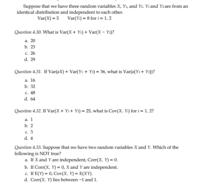 Solved Suppose that we have three random variables X, Yı, | Chegg.com