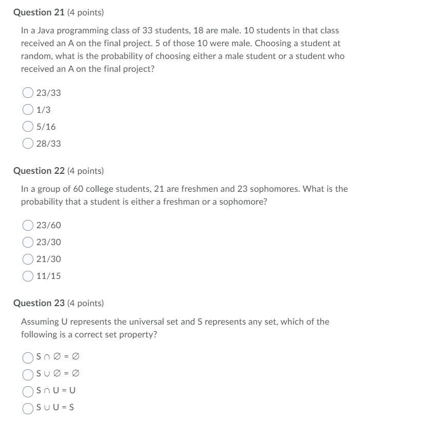 Solved Question 21 4 Points In A Java Programming Class Of 7126