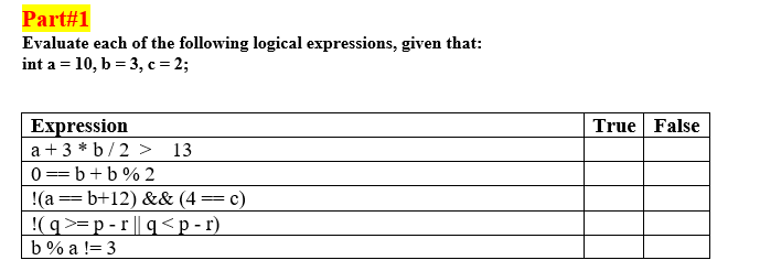 Solved Part#1 Evaluate each of the following logical | Chegg.com