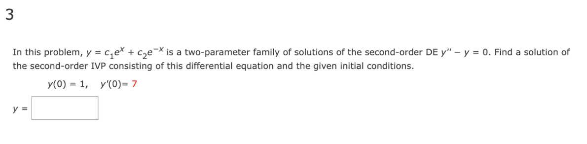 Solved In this problem, y=c1ex+c2e−x is a two-parameter | Chegg.com