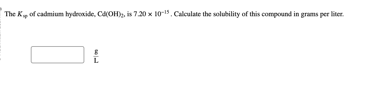 Solved The Ksp of cadmium hydroxide, Cd(OH)2, is 7.20×10−15. | Chegg.com