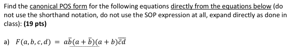 Solved Find the canonical POS form for the following | Chegg.com