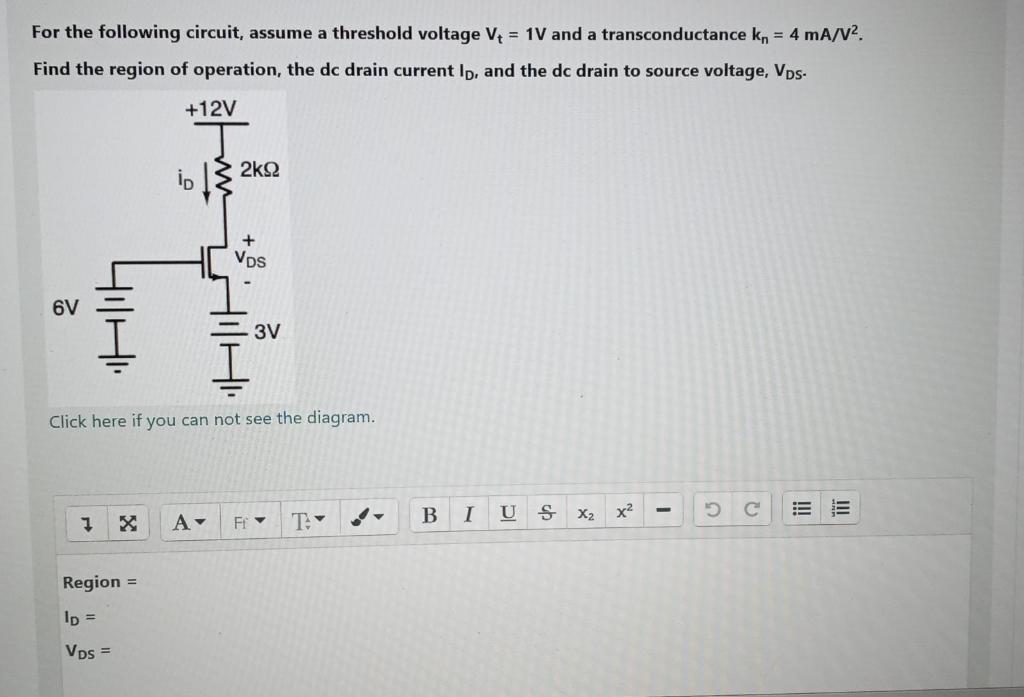 Solved For the following circuit, assume a threshold voltage | Chegg.com