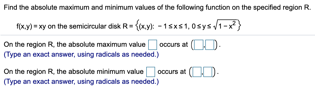 Solved Find the absolute maximum and minimum values of the | Chegg.com