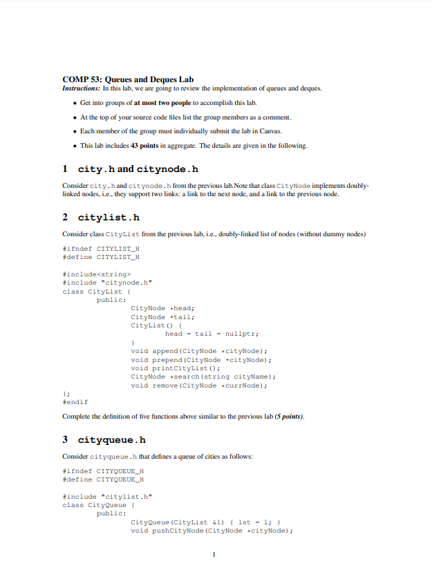 Solved COMP 53: Queues and Deques Lab Instructions: In this | Chegg.com