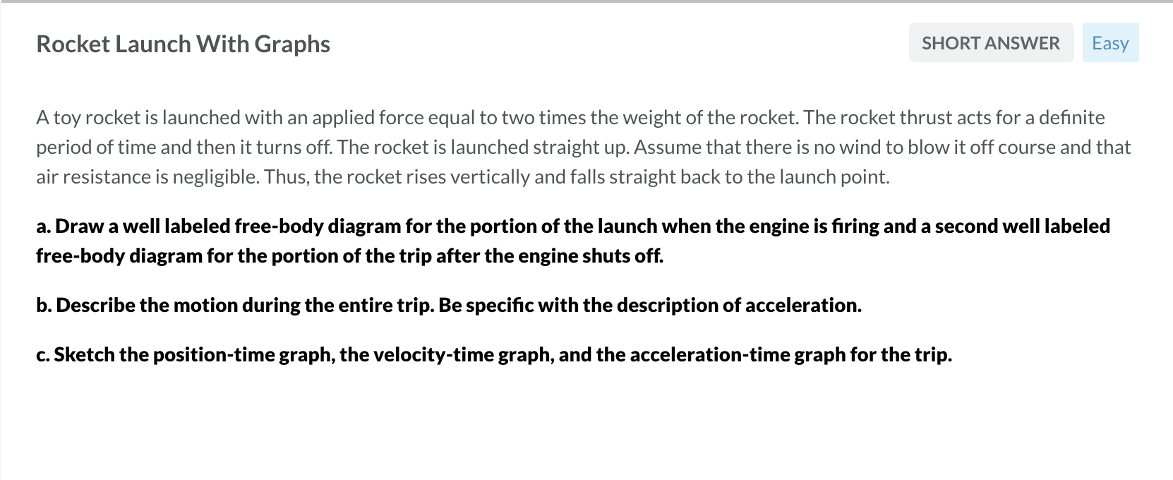 Solved Rocket Launch With Graphs SHORT ANSWER Easy A toy | Chegg.com