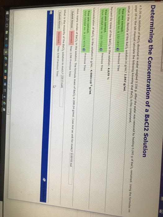 Solved Determining the Concentration of a BaCI2 Solution | Chegg.com