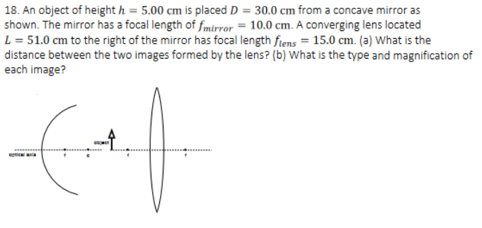 Solved 18. An object of height h=5.00 cm is placed D=30.0 cm | Chegg.com