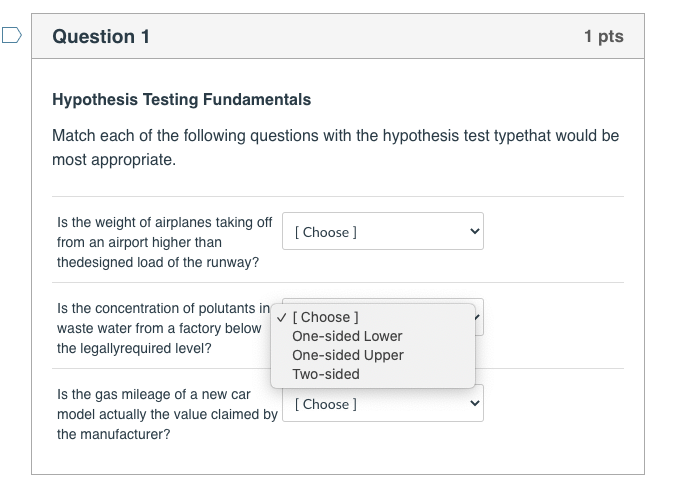 Solved Question 1 1 pts Hypothesis Testing Fundamentals | Chegg.com