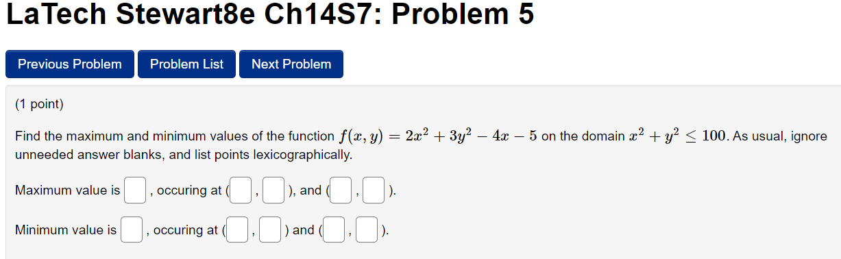 Solved LaTech Stewart8e Ch1457: Problem 5 Previous Problem | Chegg.com