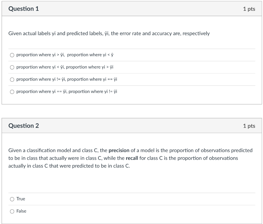 Solved Given actual labels yi and predicted labels, ŷi, the | Chegg.com