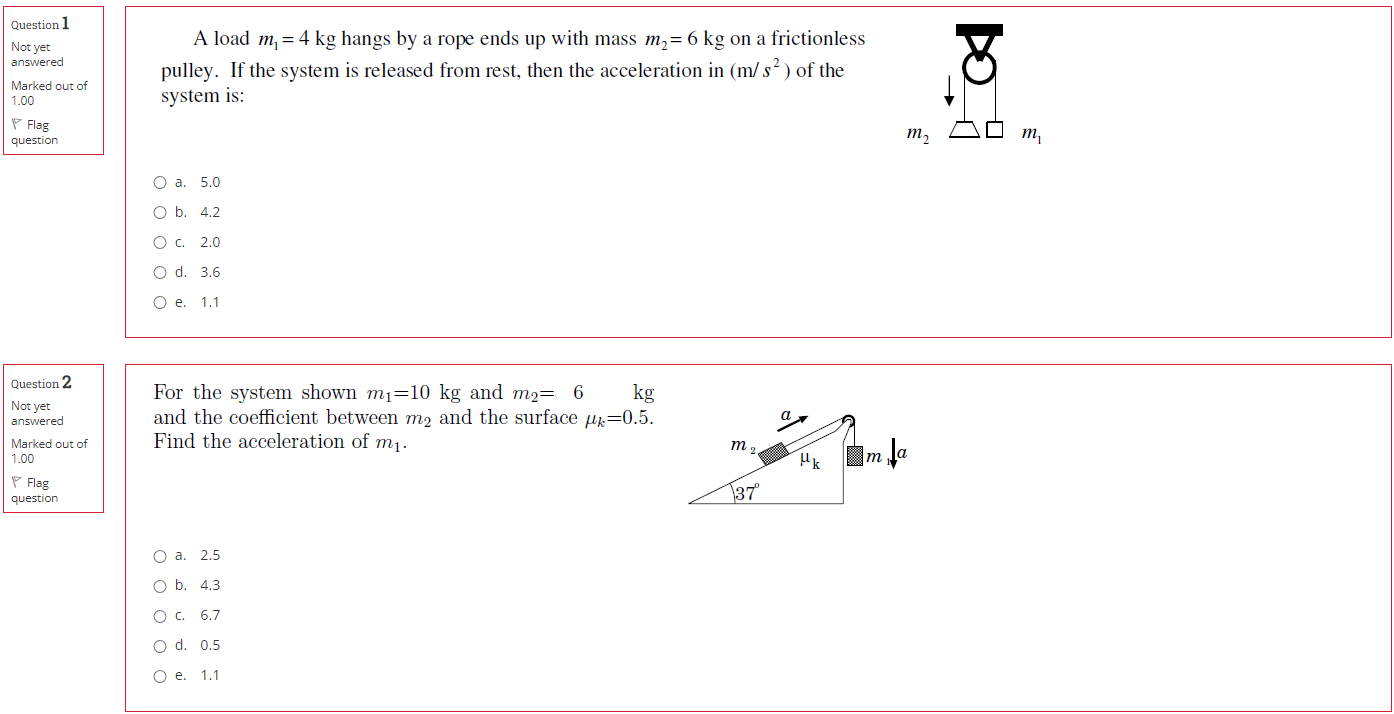 Solved A load m1=4 kg hangs by a rope ends up with mass m2=6 | Chegg.com