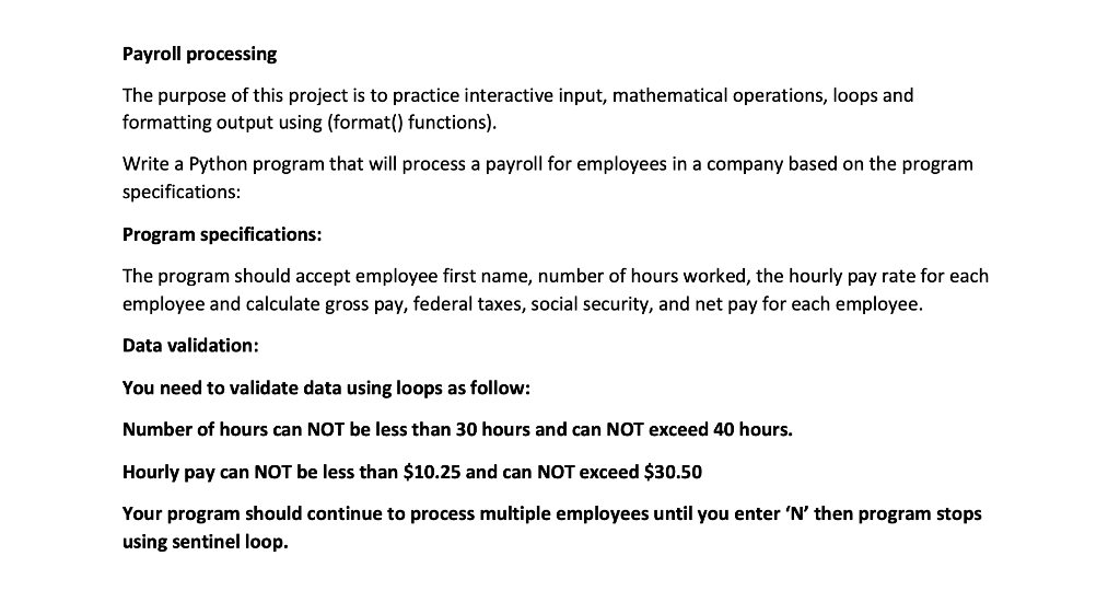 Solved Payroll processing The purpose of this project is to | Chegg.com