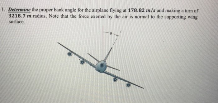 Solved 1. Determine the proper bank angle for the airplane | Chegg.com