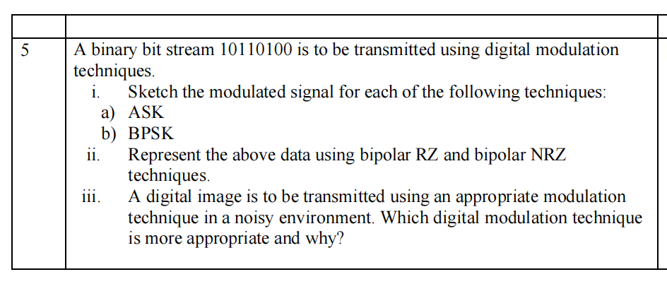 Solved 5 A binary bit stream 10110100 is to be transmitted | Chegg.com