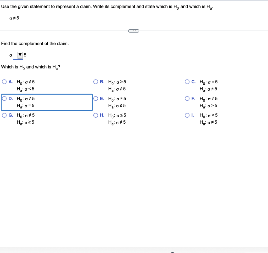 Solved Use the given statement to represent a claim. Write | Chegg.com