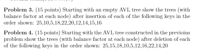 Solved Problem 3. (15 points) Starting with an empty AVL | Chegg.com