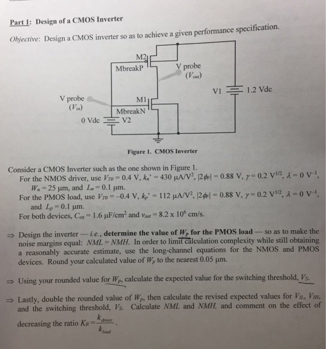 Solved Part 1: Design of a CMOS Inverter Objective: Design a | Chegg.com