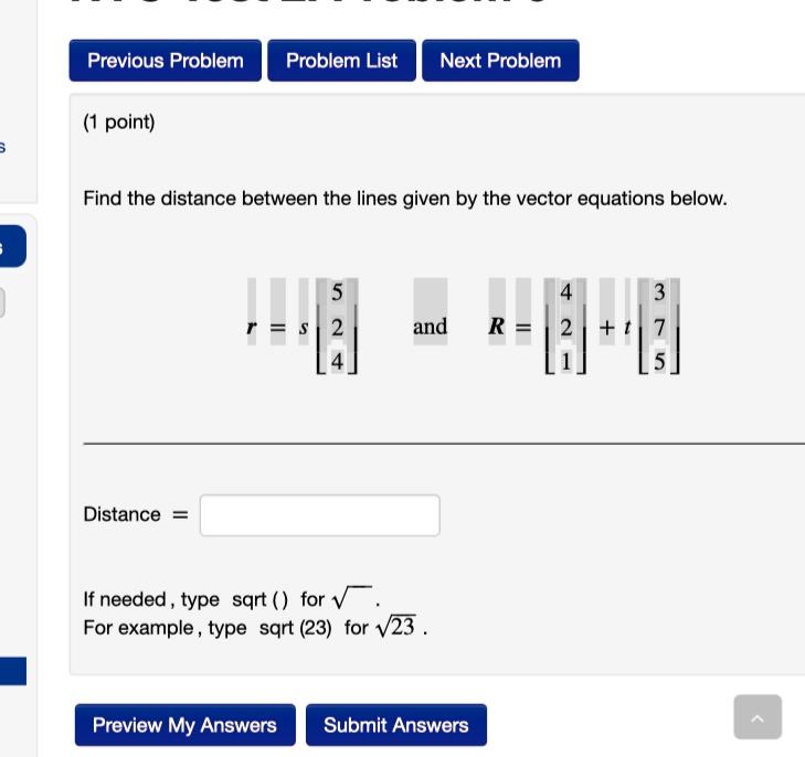 Solved Previous Problem Problem List Next Problem (1 point) | Chegg.com