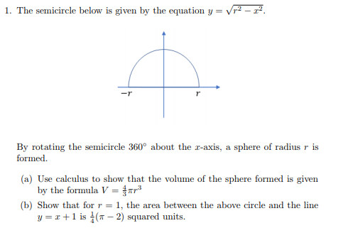 Solved 1. The semicircle below is given by the equationy-VT- | Chegg.com