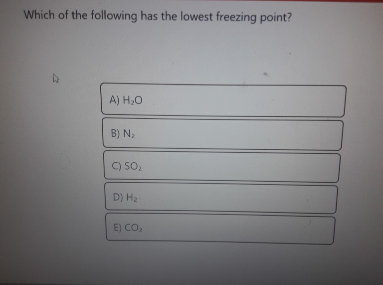 Solved Which of the following has the lowest freezing point? | Chegg.com