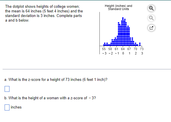 Solved Height (inches) and Standard Units The dotplot shows | Chegg.com