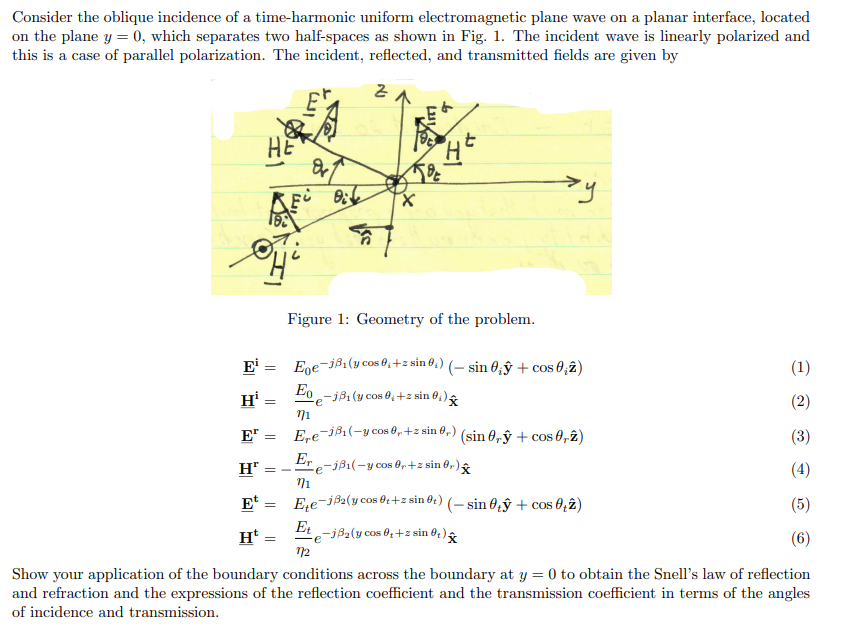 Solved Consider the oblique incidence of a time-harmonic | Chegg.com