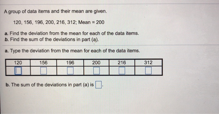 Solved A group of data items and their mean are given. 120, | Chegg.com