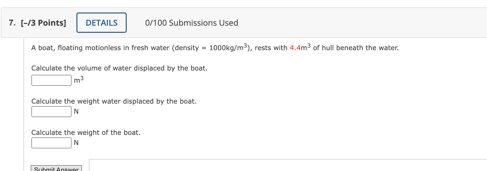 Solved A boat, floating motionless in fresh water (density | Chegg.com