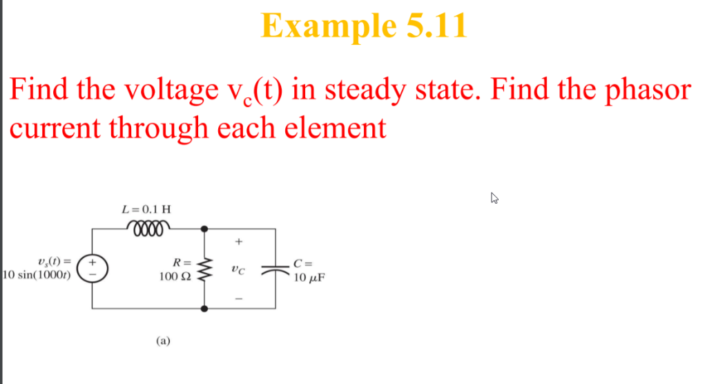 Solved Example 5.11 Find the voltage vc(t) in steady state. | Chegg.com
