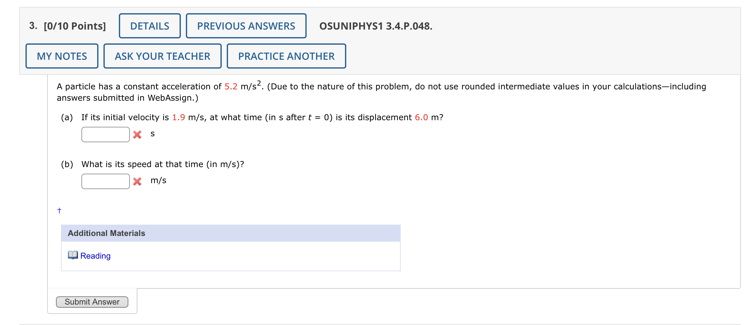 Solved A particle has a constant acceleration of 5.2 m/s2. | Chegg.com