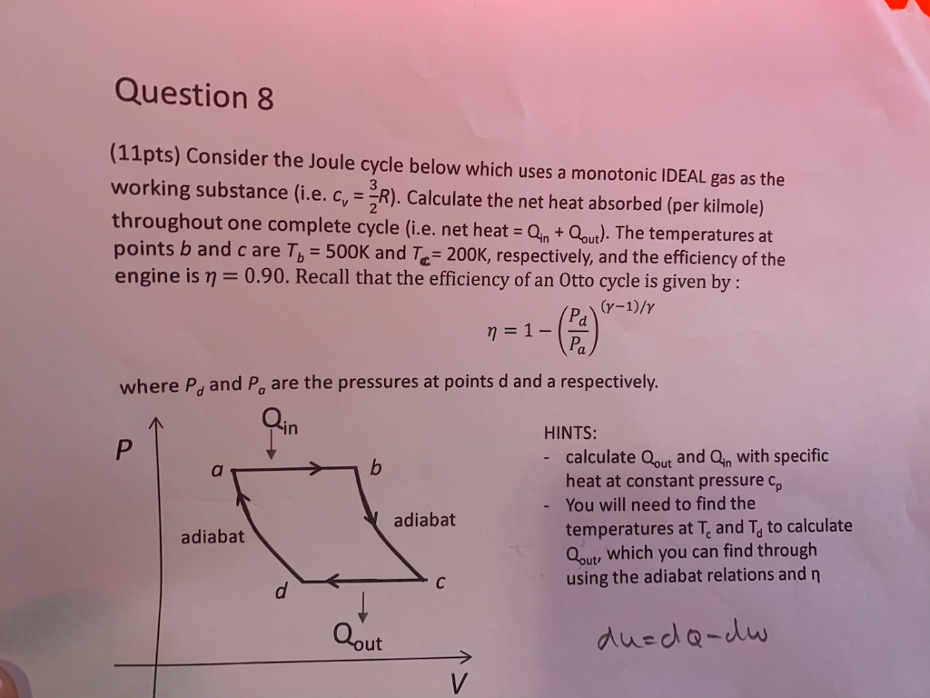 Solved Question 8 (11pts) Consider the Joule cycle below | Chegg.com