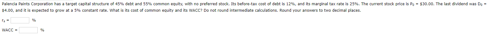Solved rs= % WACC = % | Chegg.com