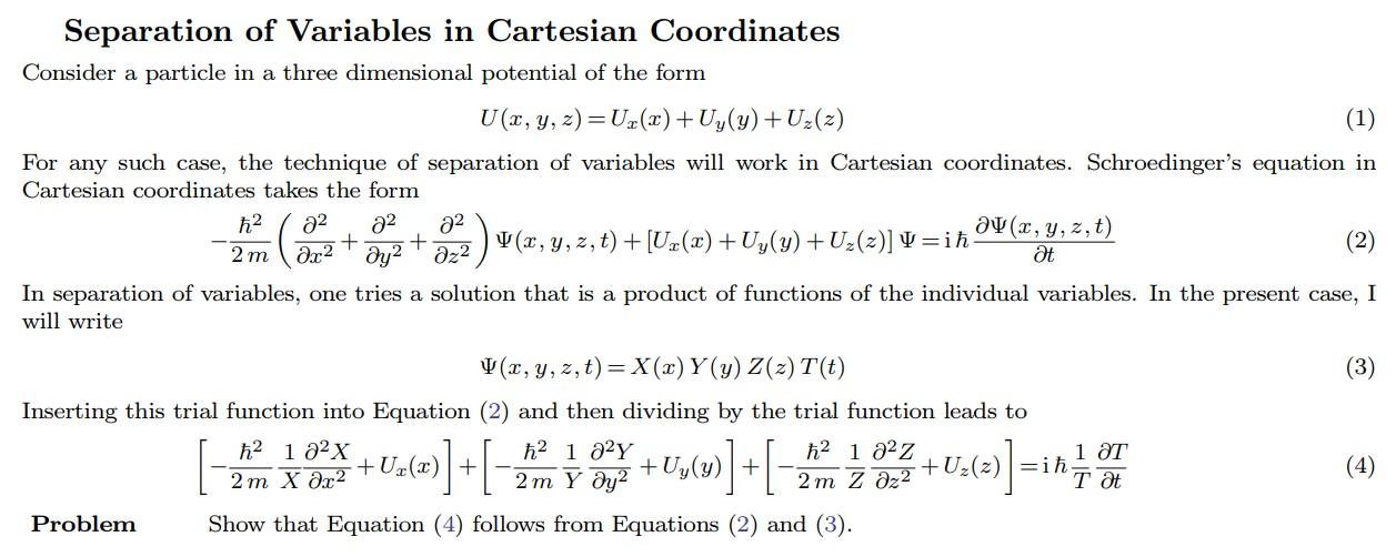 Solved Separation of Variables in Cartesian Coordinates | Chegg.com