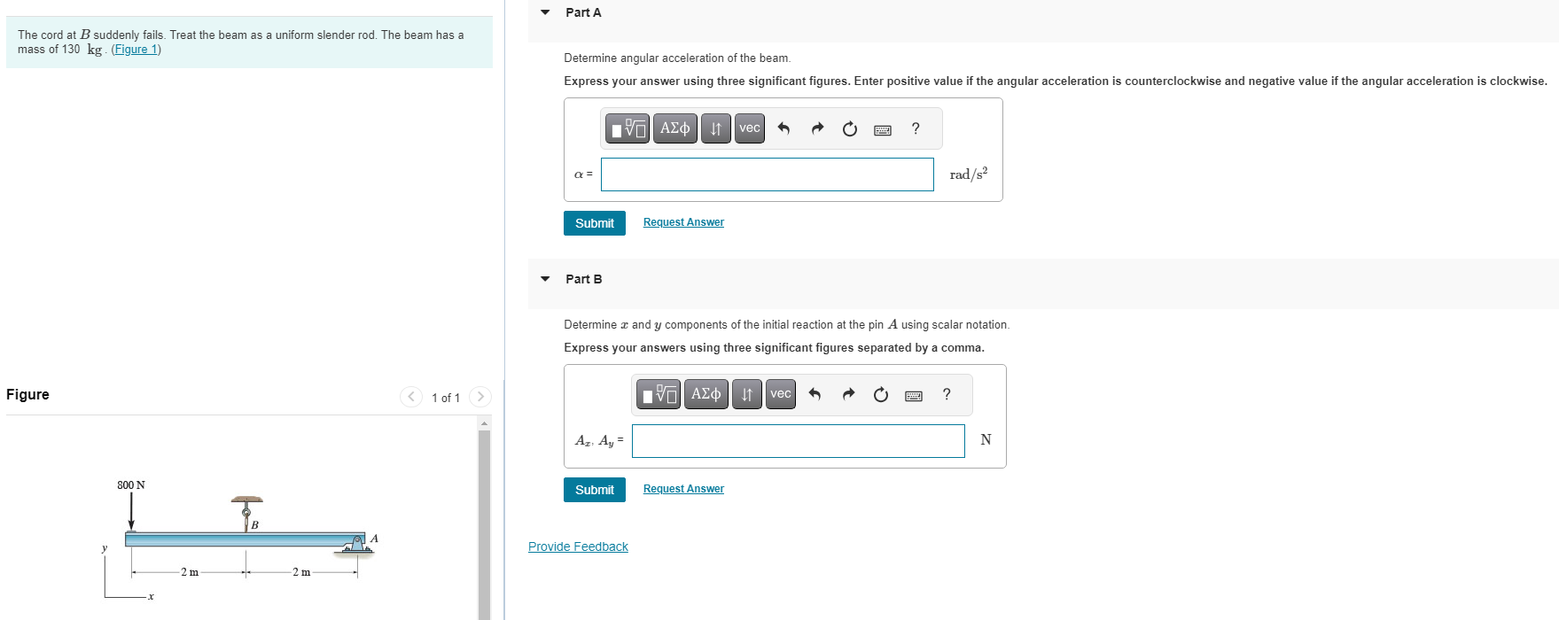 Solved The cord at B ﻿suddenly fails. Treat the beam as a | Chegg.com