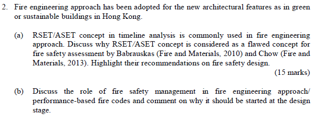 Solved 2. Fire engineering approach has been adopted for the | Chegg.com