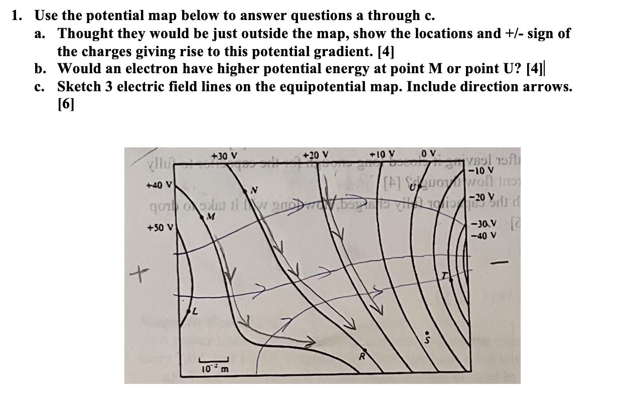 Solved 1. Use the potential map below to answer questions a | Chegg.com