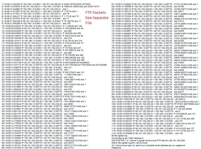 FTP Packets 1) 16:08:14 242229 IP 192.168.1.5.51681 > | Chegg.com