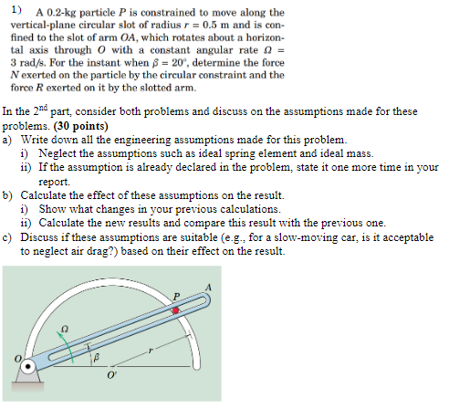 Solved 1) A 0.2−kg particle P is constrained to move along | Chegg.com