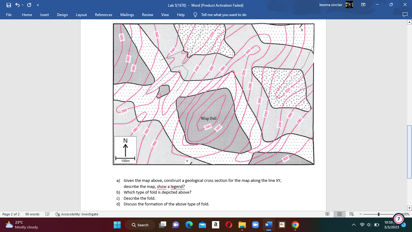 Solved a) Given the map above, construct a geological cross | Chegg.com