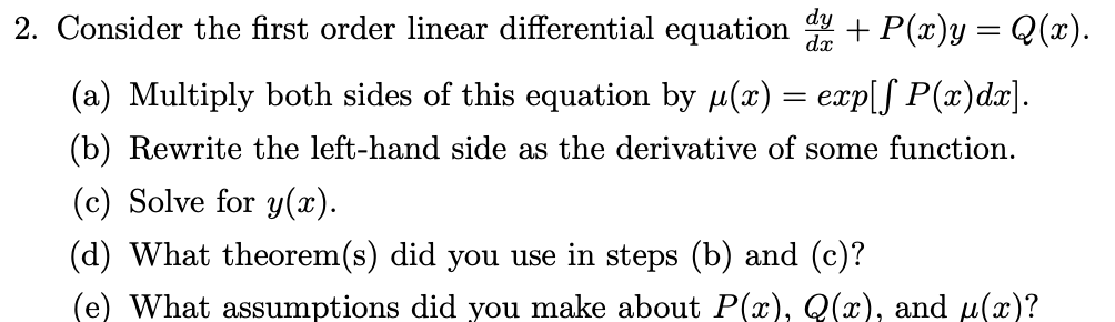 Solved 2. Consider the first order linear differential | Chegg.com | Chegg.com