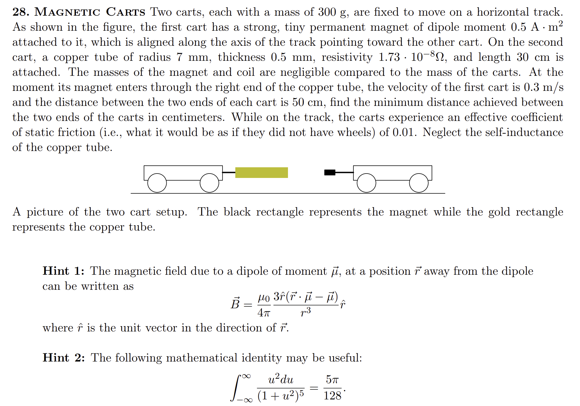 Solved 28. Magnetic Carts Two carts, each with a mass of 300 | Chegg.com