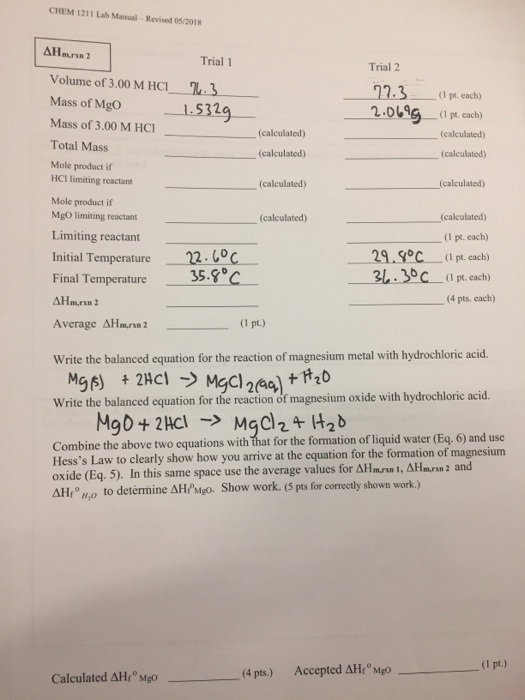 CHEM 1211 Lab Manual-Revised 05/2018 ΔΙ Imrin 2 Trial | Chegg.com
