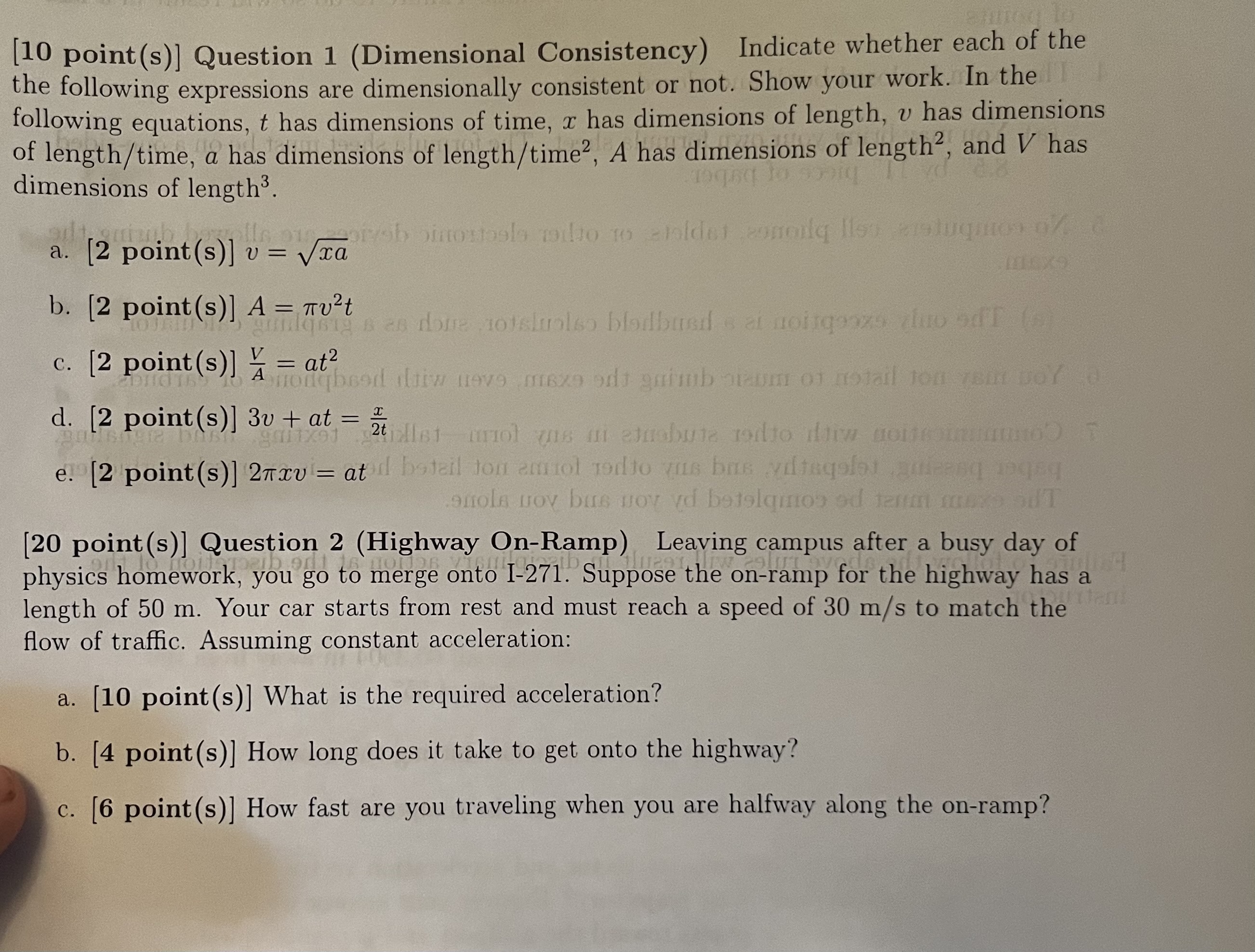 Solved [10 point(s)] Question 1 (Dimensional Consistency) | Chegg.com